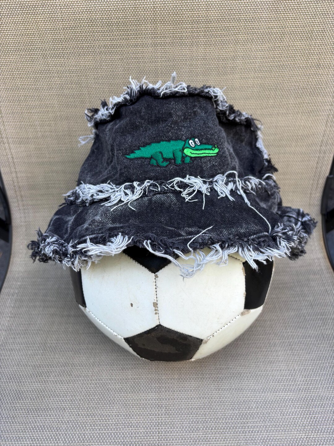 Black / Faded Denim Frayed Bucket / Sun Hat. Inspired by King Gizzard ...
