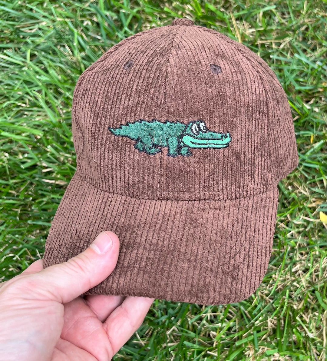 Dark Brown Corduroy Embroidered Happy Smiling Gator Hat Inspired by ...