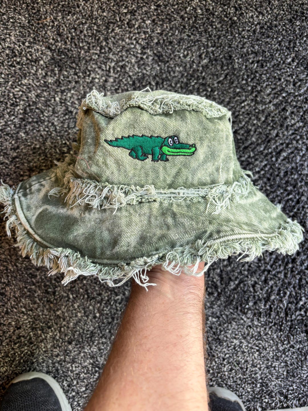Green / Faded Denim Frayed Bucket Hat. Inspired by King Gizzard and the ...