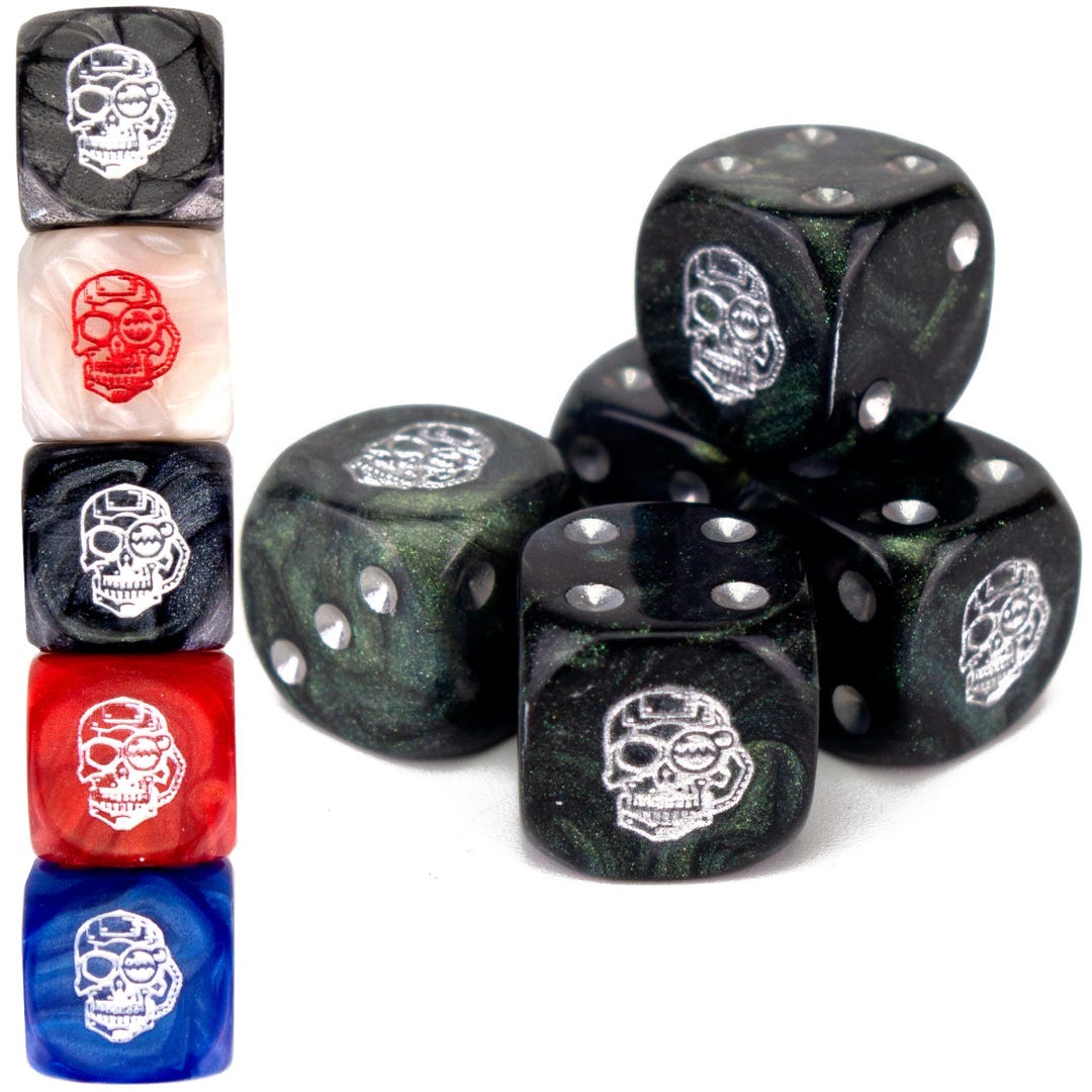 Skull Liar's Dice Set CYBORG SKULL (select Colour) - 5x Dice, Pirate Dice, Bluff, Perudo, Dudo ...