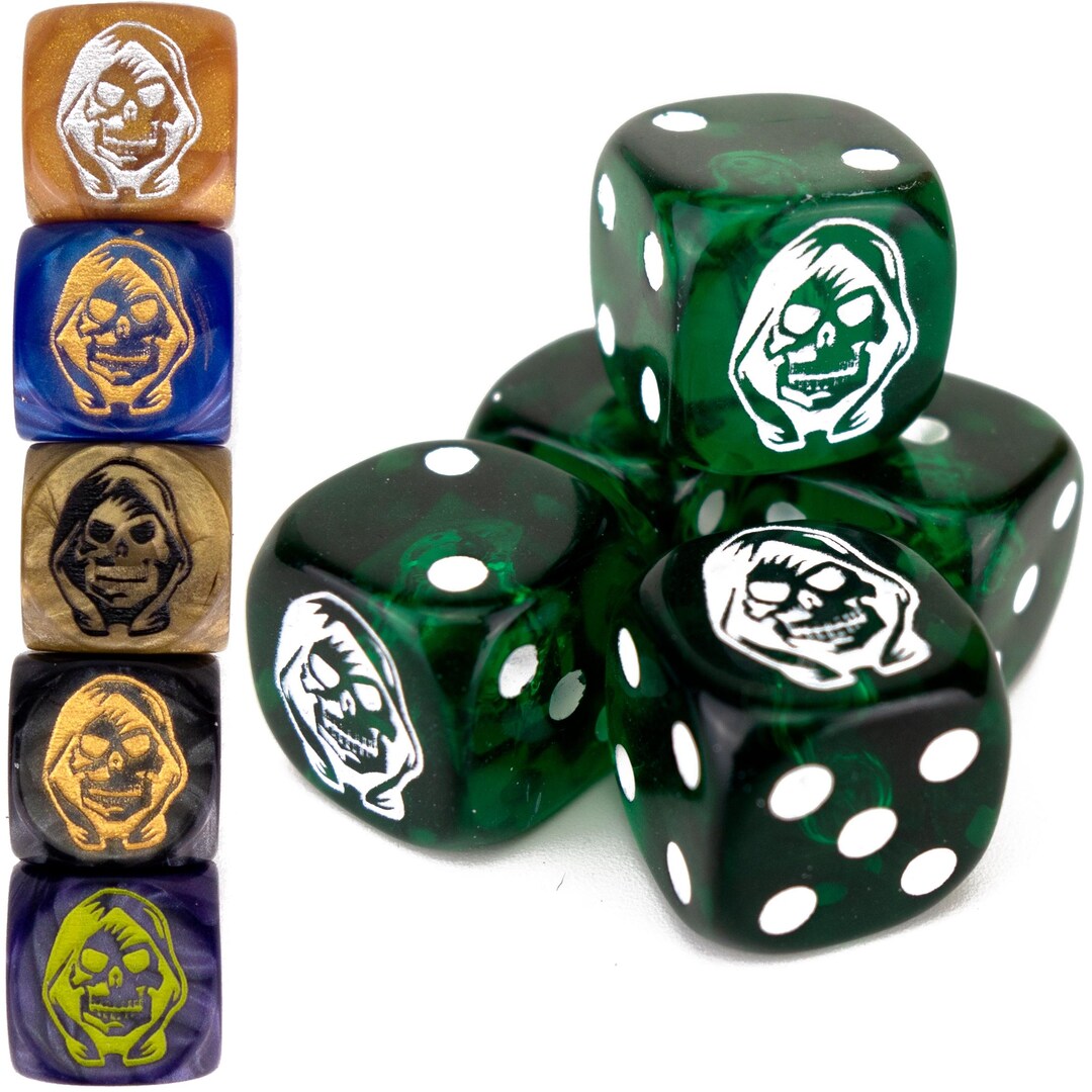 Skull Liar's Dice Set HOOD SKULL (select Colour) - 5x Dice, Pirate Dice ...