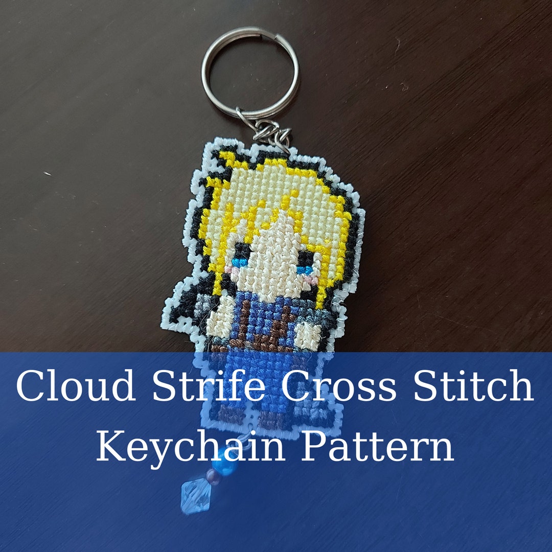 FF7 Cloud Strife Cross Stitch Pattern Double Side DIY Keychain Tutorial ...