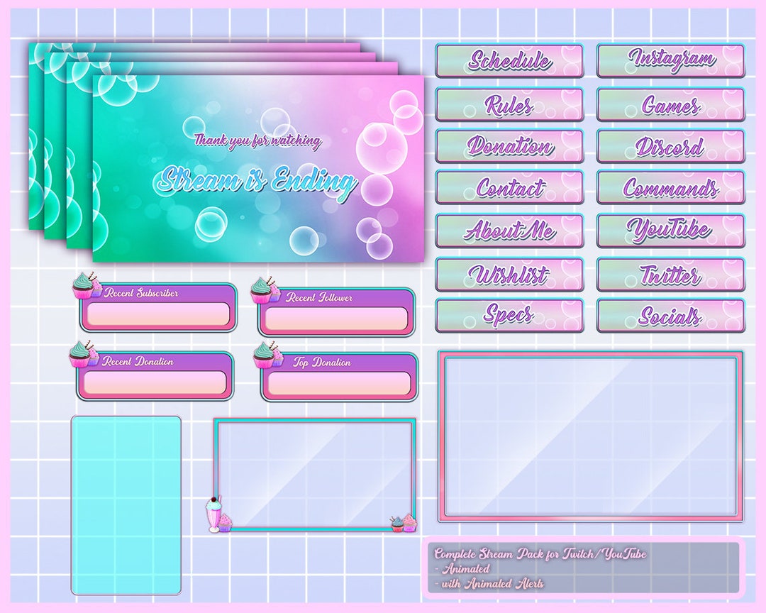 Animated Vintage Cupcake Stream Overlay Pack | Pastel Kawaii Twitch and ...