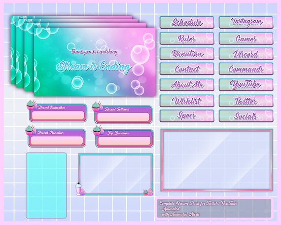 Cute Twitch Stream Overlay Pack | Etsy