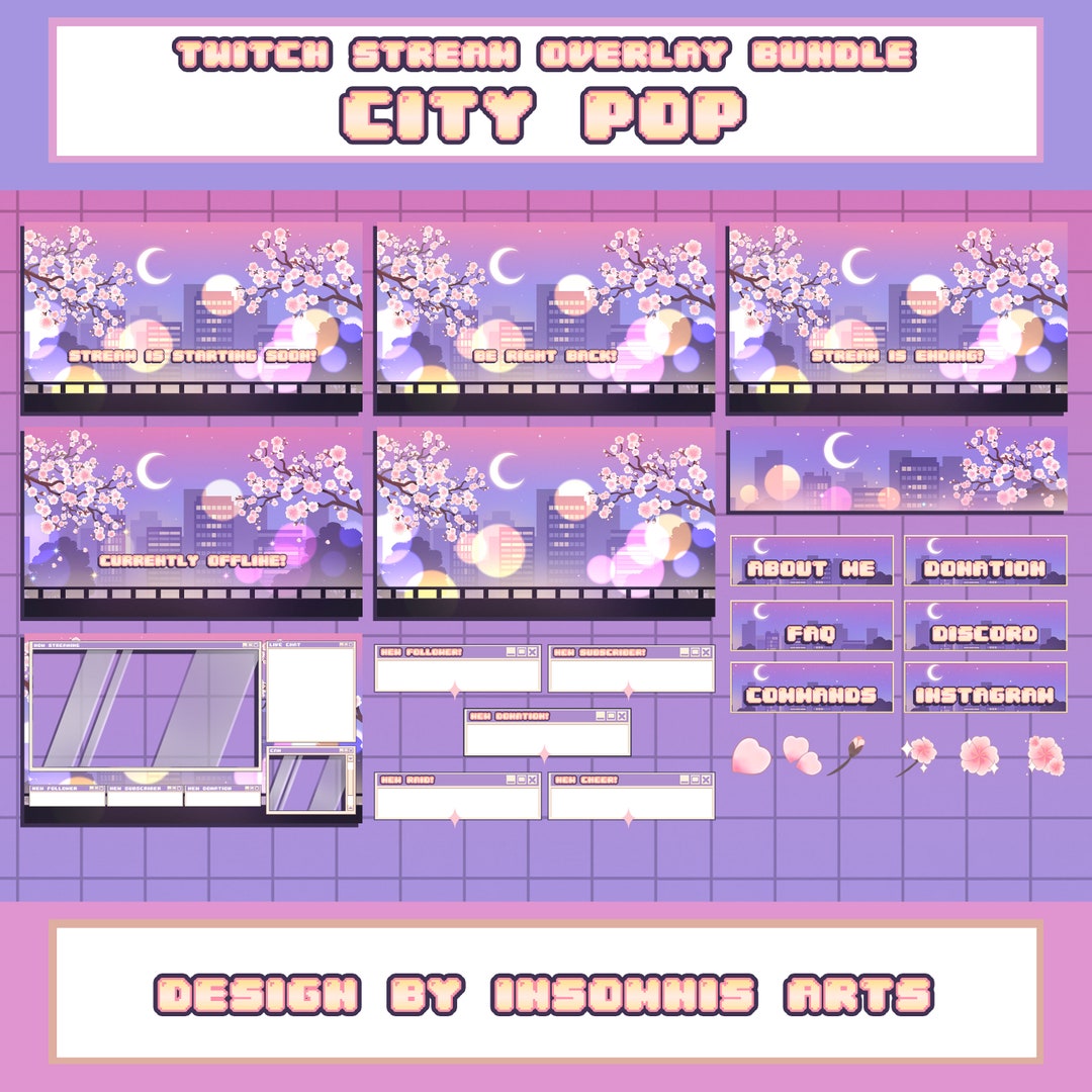 City Pop Stream Bundle Kawaii Overlay Stream Pack Lofi Sailor Moon Cute ...