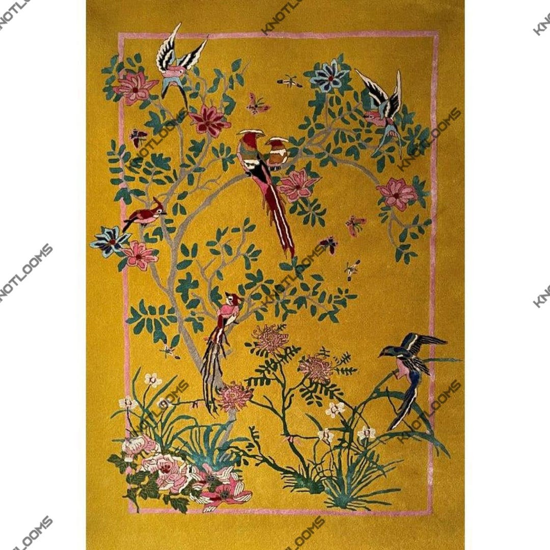 Yellow Bird Rug, Bird Song Wool Rug, Hand-tufted 100% Wool Handmade ...