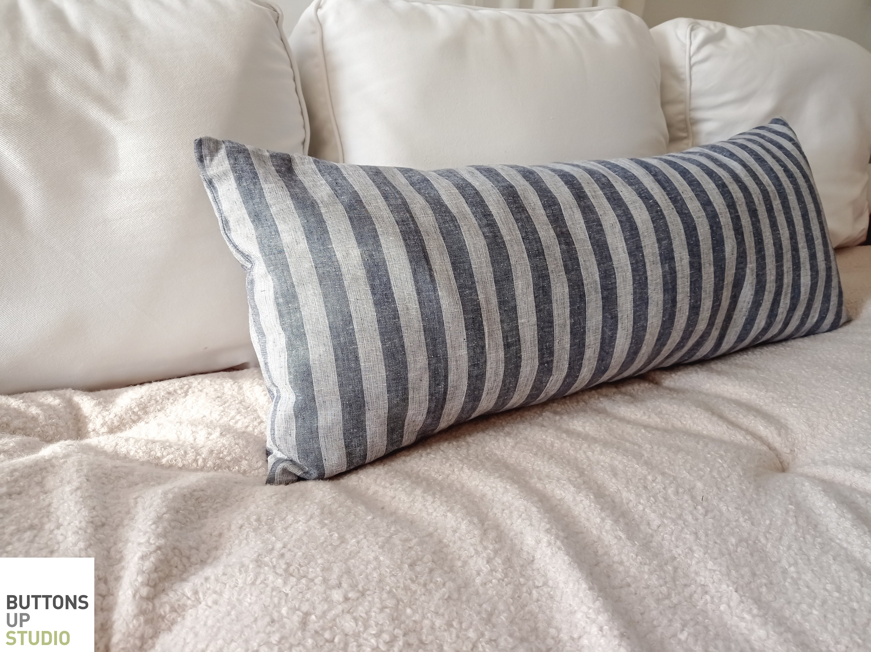 FRINGED LUMBAR PILLOW Cover, Linen Extra Long Pillow Zipper Case ...