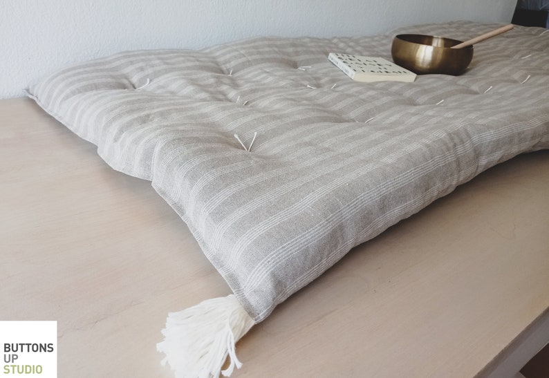 SOFA TOPPER MAT, Japandi Neutral Linen Tufted Pad, Window Seat Cushion ...