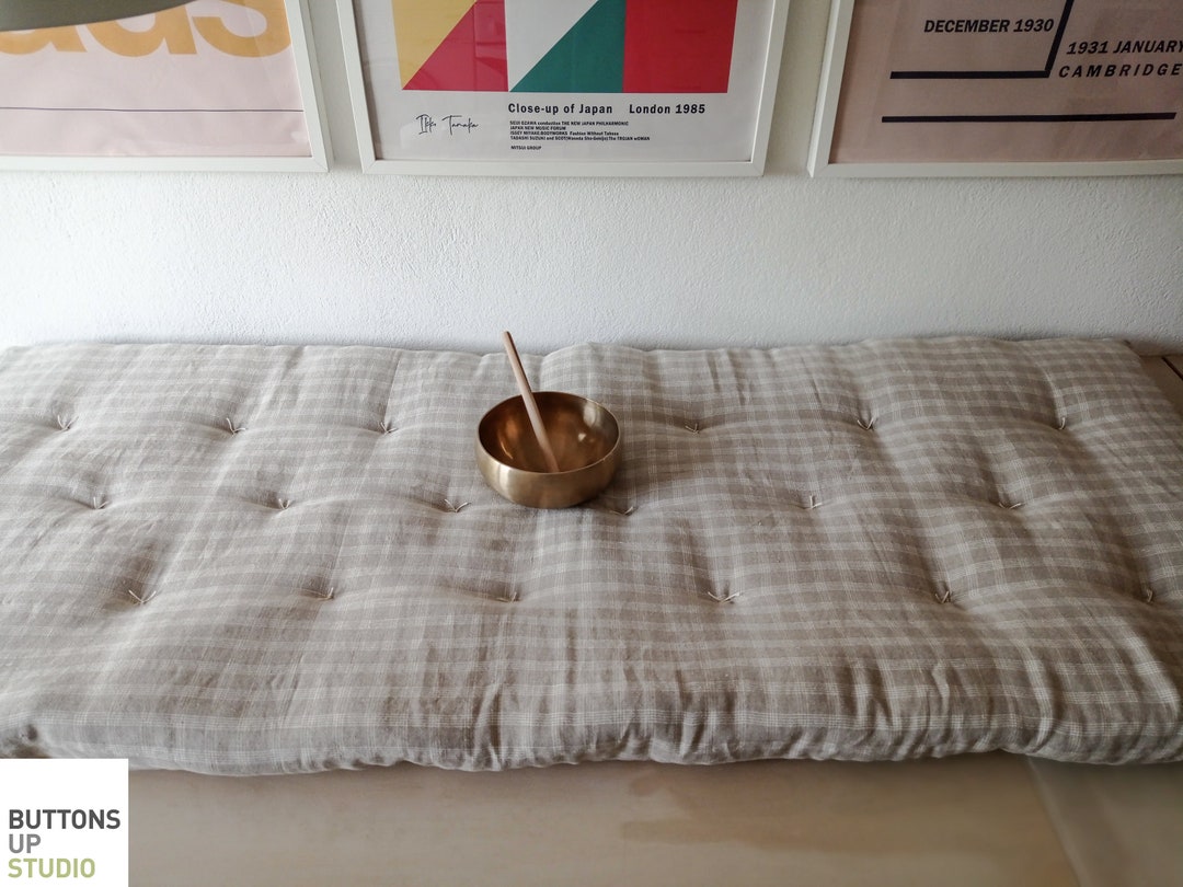 SOFA TOPPER MAT, Japandi Neutral Linen Tufted Pad, Window Seat Cushion ...