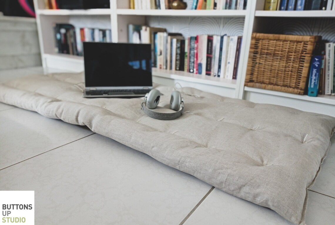 SOFA PADDED MAT, Linen Sofa Topper, Olive Green Floor Cushion, Custom ...