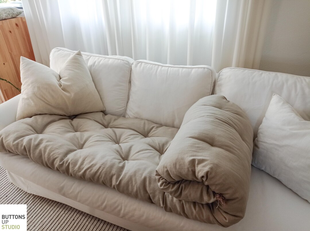 SOFA TOPPER MAT, Neutral Colours Linen Window Seat Cushions, Custom ...