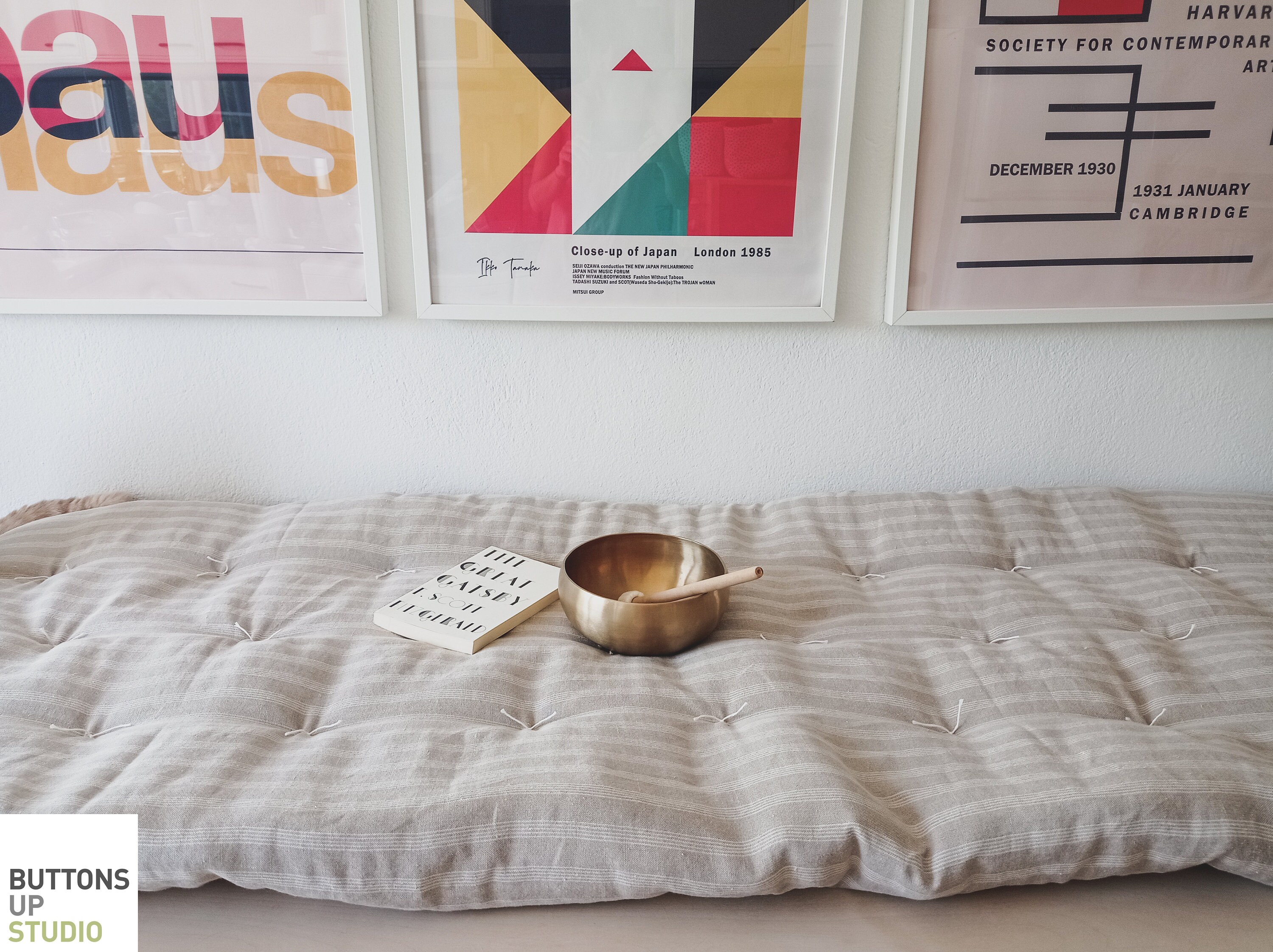 STRIPED LINEN SOFA Topper in Cream, Terracotta & Teal, Couch Padded Mat ...