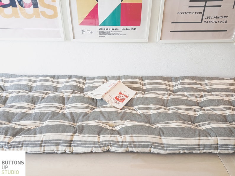 STRIPED SOFA TOPPER, Cotton Floor Cushion, Tufted Window Seat, Custom ...