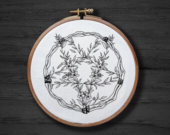Pentagram With Flowers Hand Embroidery Pattern , Goth Witchy Hand ...