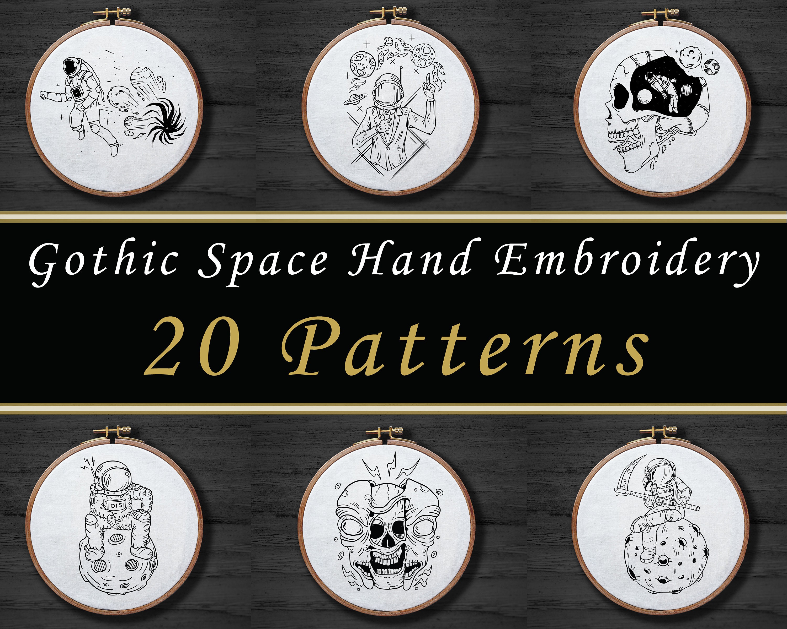 20 Gothic Space Hand Embroidery Pattern Set Alien Astronaut - Etsy