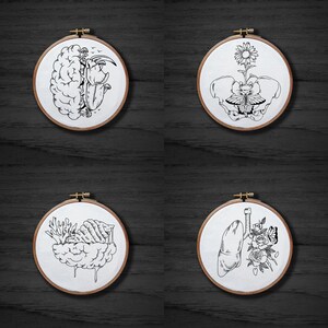 20 Gothic Anatomical Hand Embroidery Pattern Bundle , Skeleton Body ...