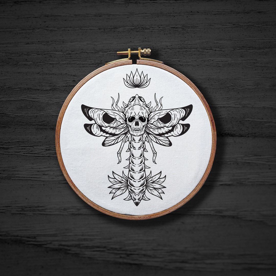 Dragonfly Skull Hand Embroidery Pattern , Skeleton Bug Hand Embroidery ...