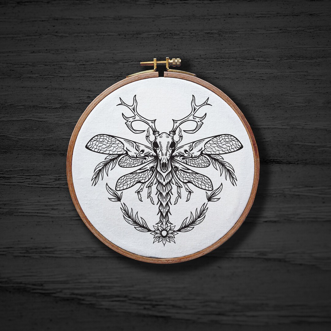 Dragonfly Skull Hand Embroidery Pattern , Demon Bug Hand Embroidery ...
