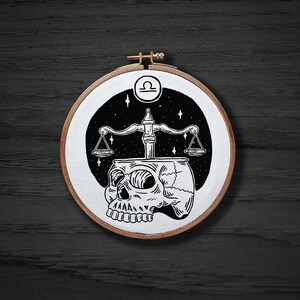 12 Zodiac Skulls Hand Embroidery Pattern Bundle , Skeleton Libra ...