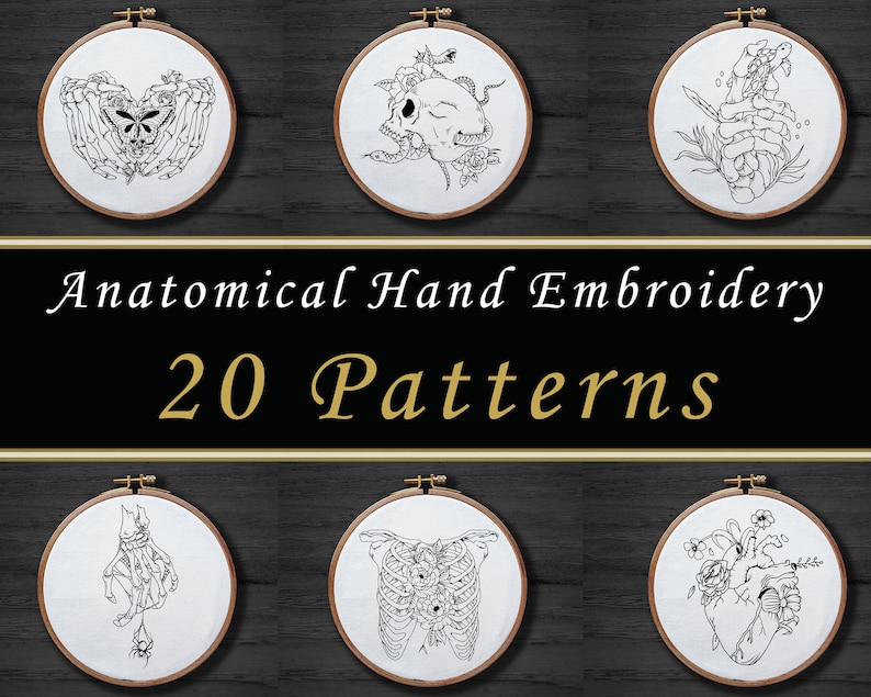 20 Gothic Anatomical Hand Embroidery Pattern Bundle Skeleton - Etsy