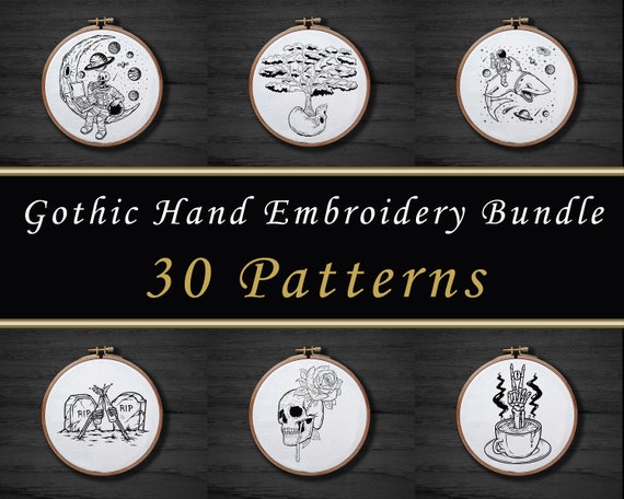 30 Gothic Hand Embroidery Pattern Bundle Funny Skeleton - Etsy