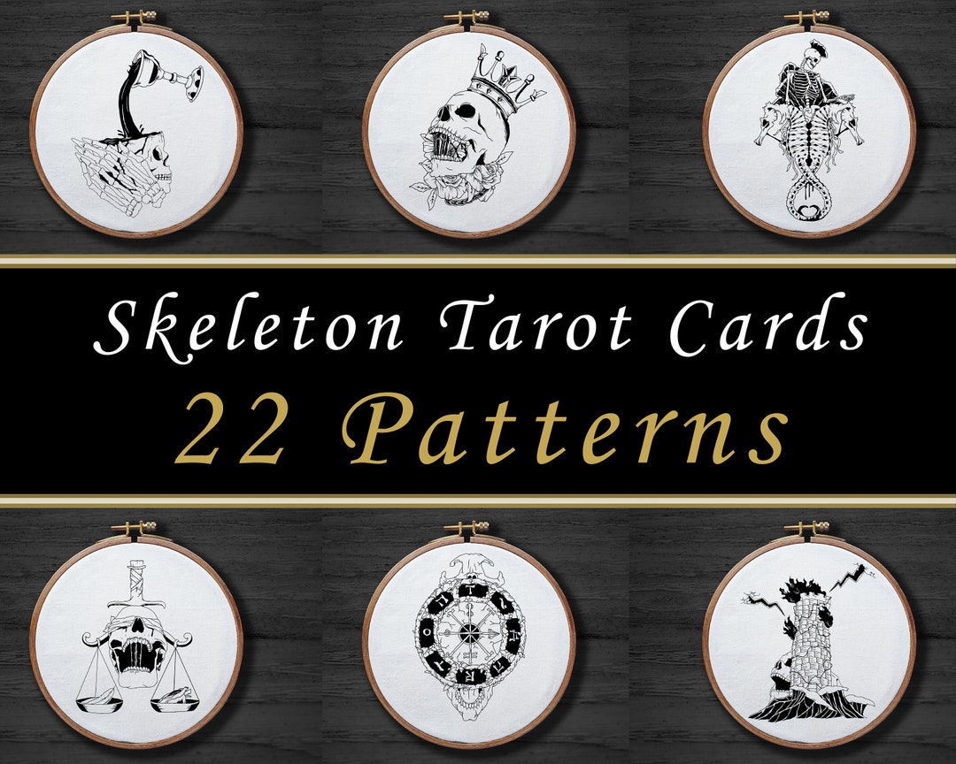 22 Gothic Tarot Cards Hand Embroidery Pattern Set , the Hermit Skull ...
