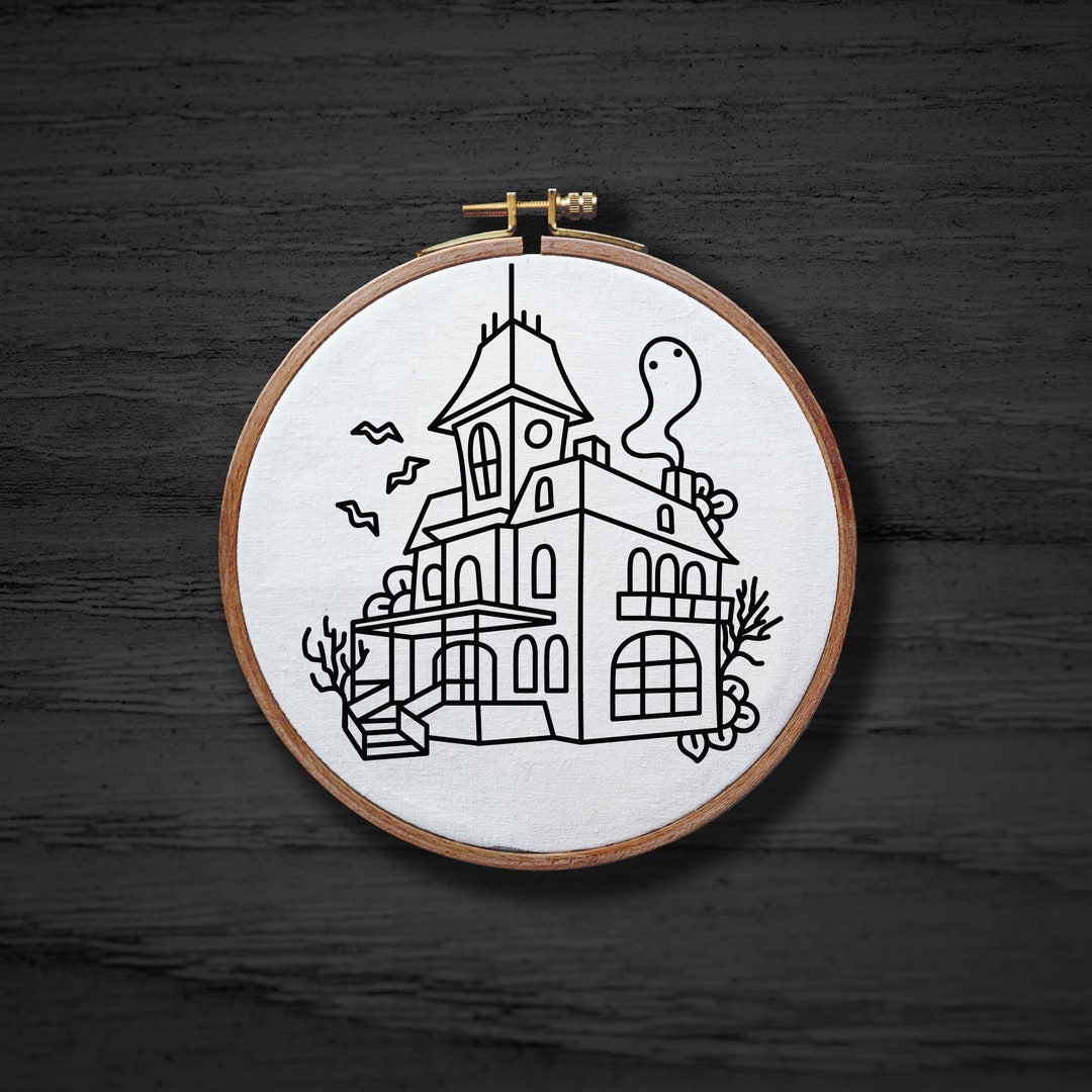 Haunted House Hand Embroidery Pattern , Cute Halloween Hand Embroidery ...