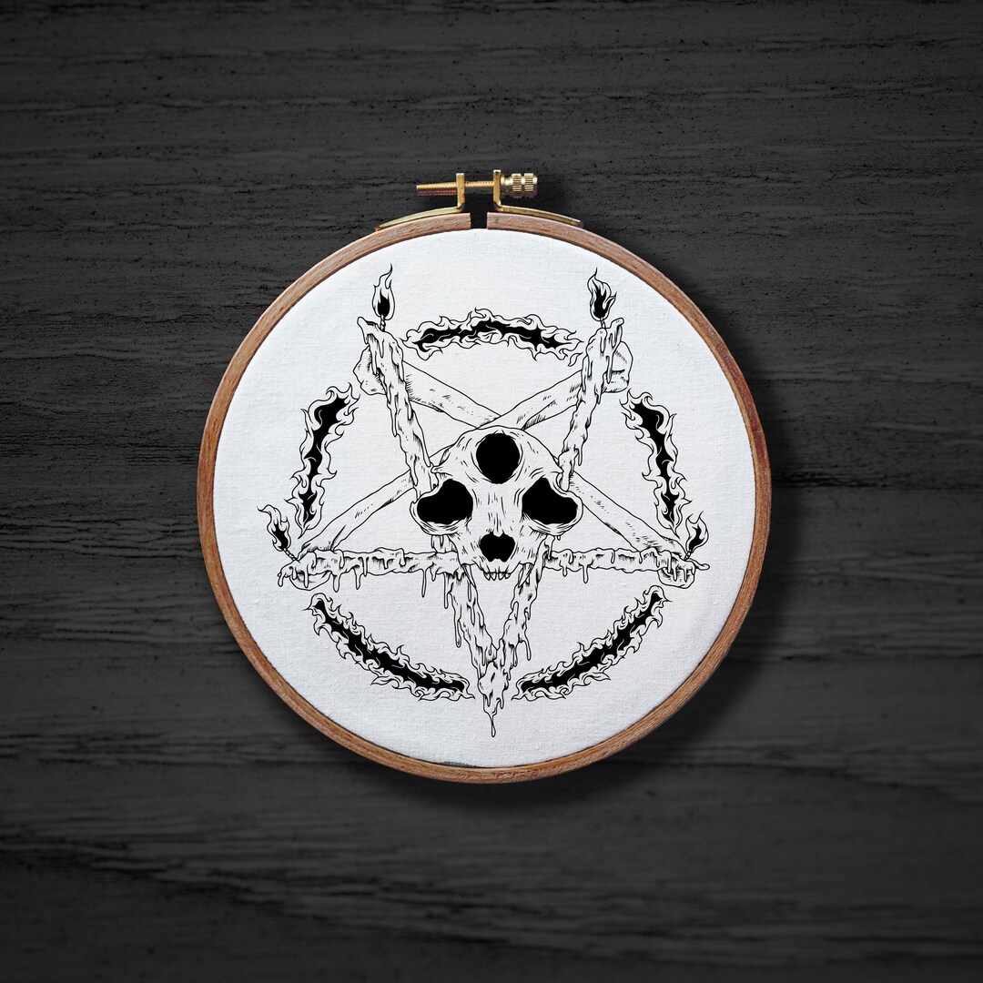 Gothic Skeleton Pentagram Hand Embroidery Pattern , Goth Witchy Demon ...