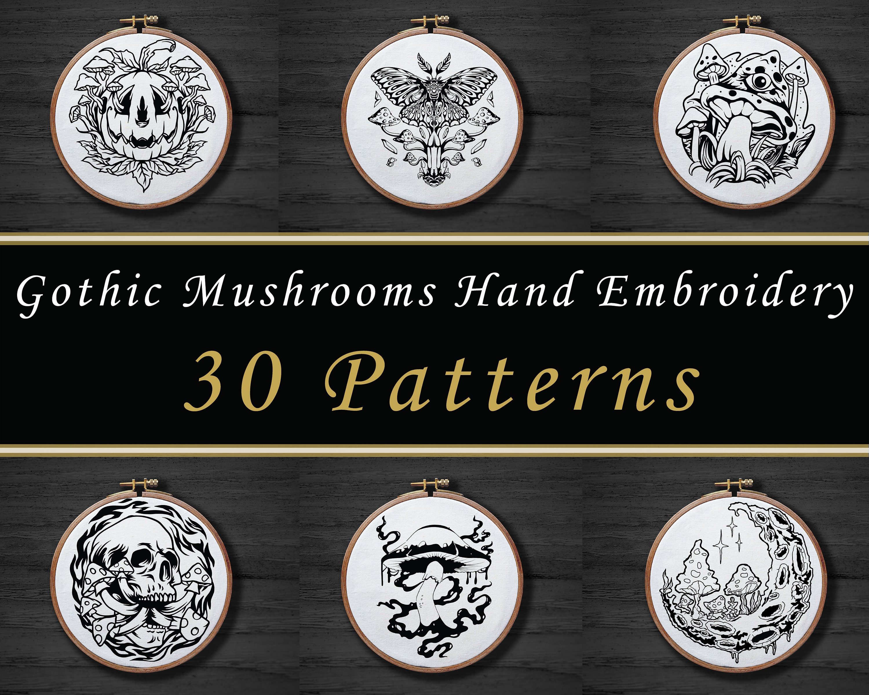 30 Gothic Mushrooms Hand Embroidery Pattern Bundle Skeleton - Etsy