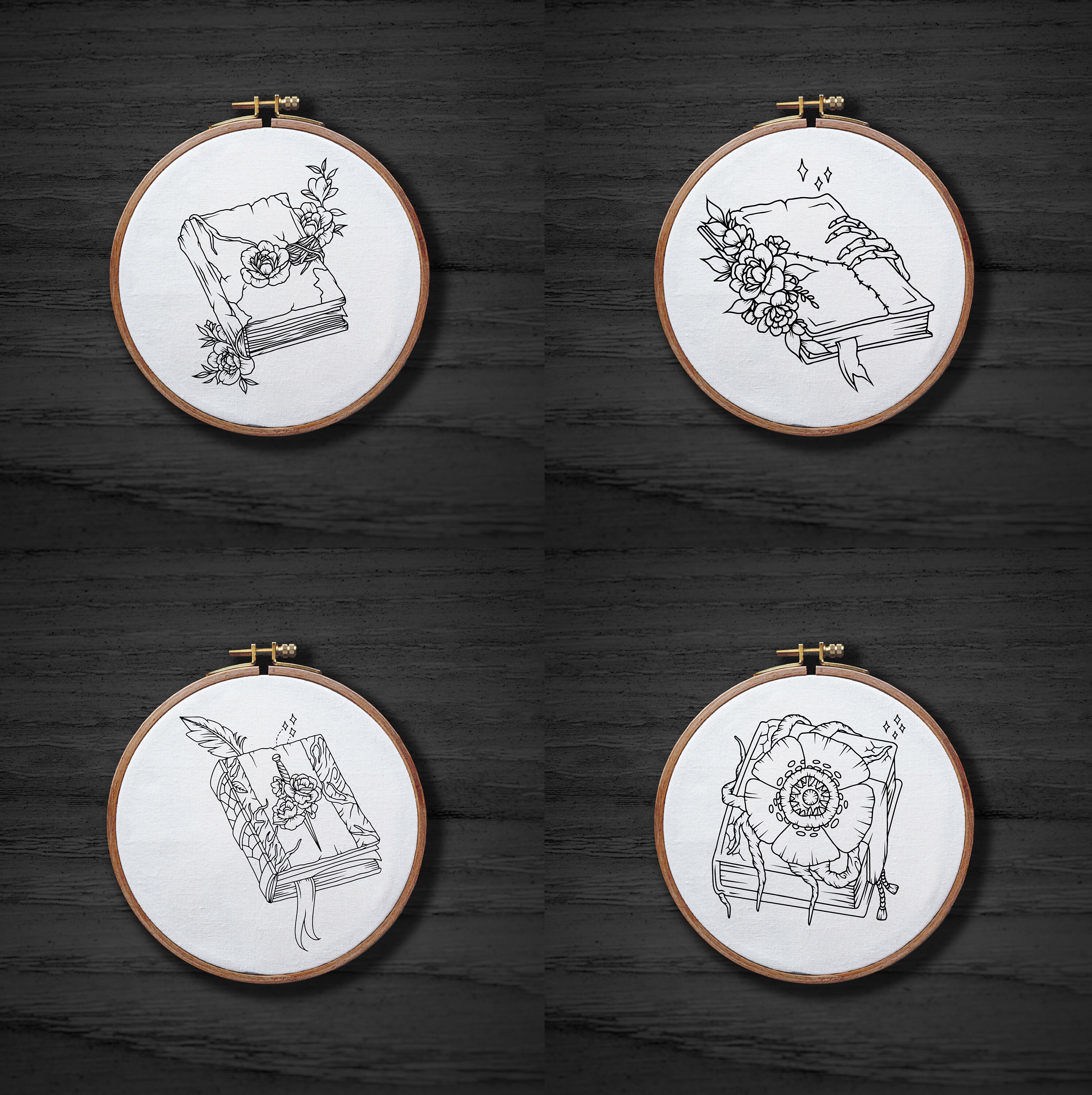 20 Magic Books Hand Embroidery Pattern Set , Halloween Gothic Grimoires ...