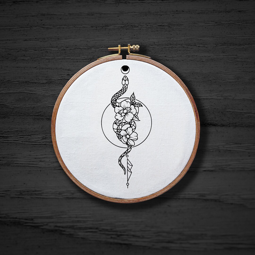 Snake Hand Embroidery Pattern , Gothic Floral Animal Pattern , Animal ...