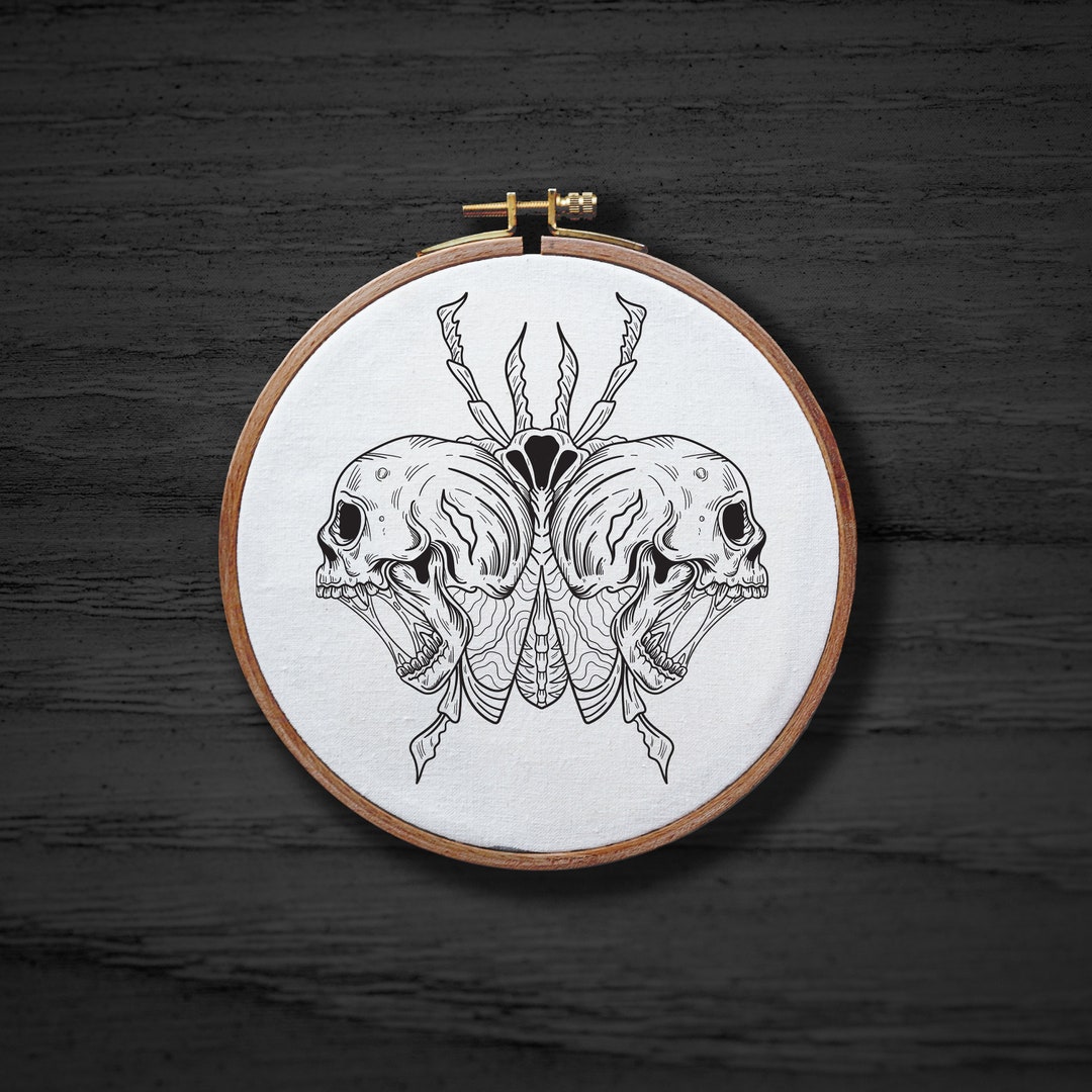 Beetle Skulls Hand Embroidery Pattern , Skeleton Bug Hand Embroidery ...
