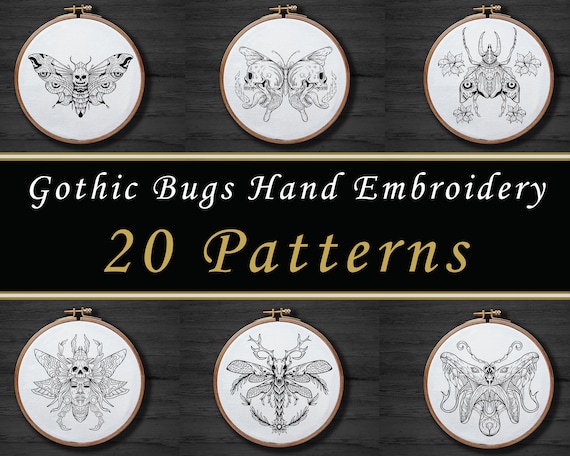 20 Gothic Bugs Hand Embroidery Pattern Bundle Skull - Etsy