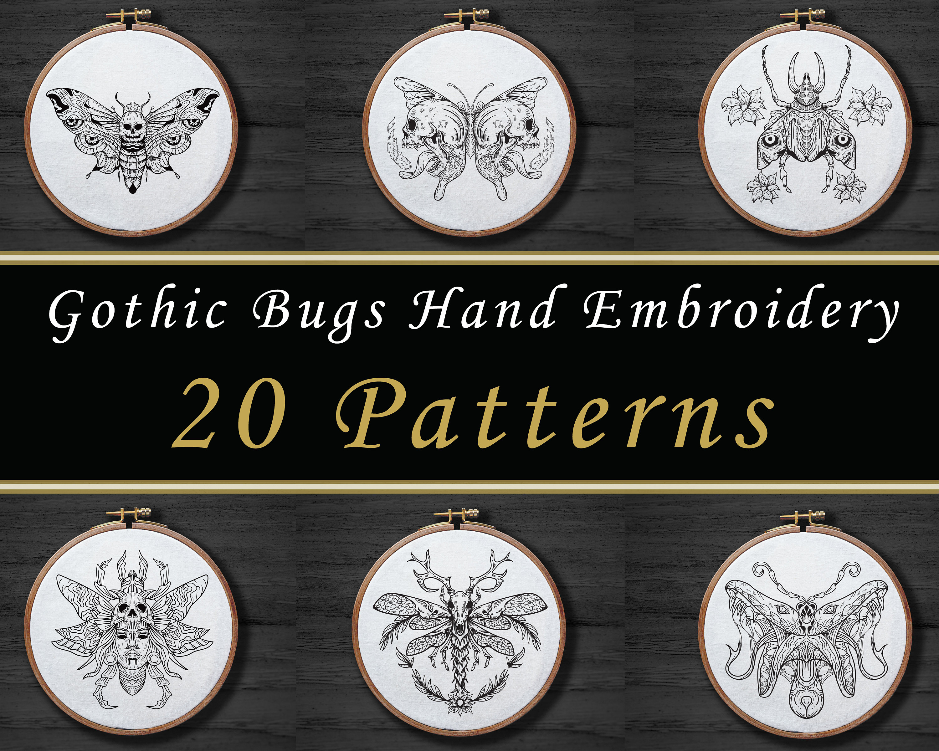 20 Gothic Bugs Hand Embroidery Pattern Bundle Skull - Etsy Canada