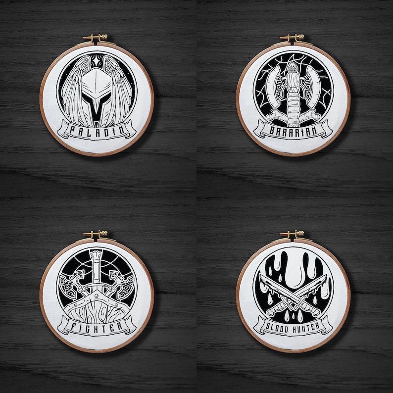 14 Dnd Classes Hand Embroidery Pattern Set , Warrior Fighter Monk ...