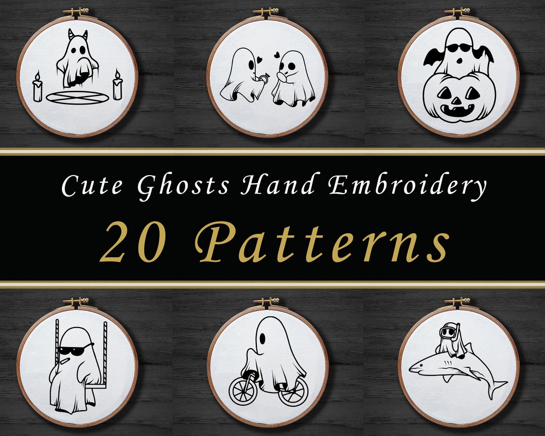 20 Cute Halloween Ghosts Hand Embroidery Pattern Bundle , Funny Ghost ...