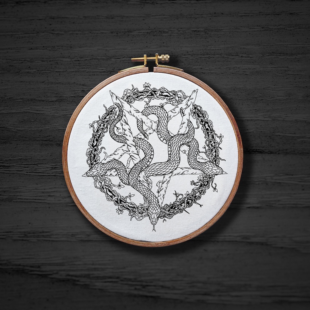Snake Pentagram Hand Embroidery Pattern , Goth Witchy Scary Hand ...