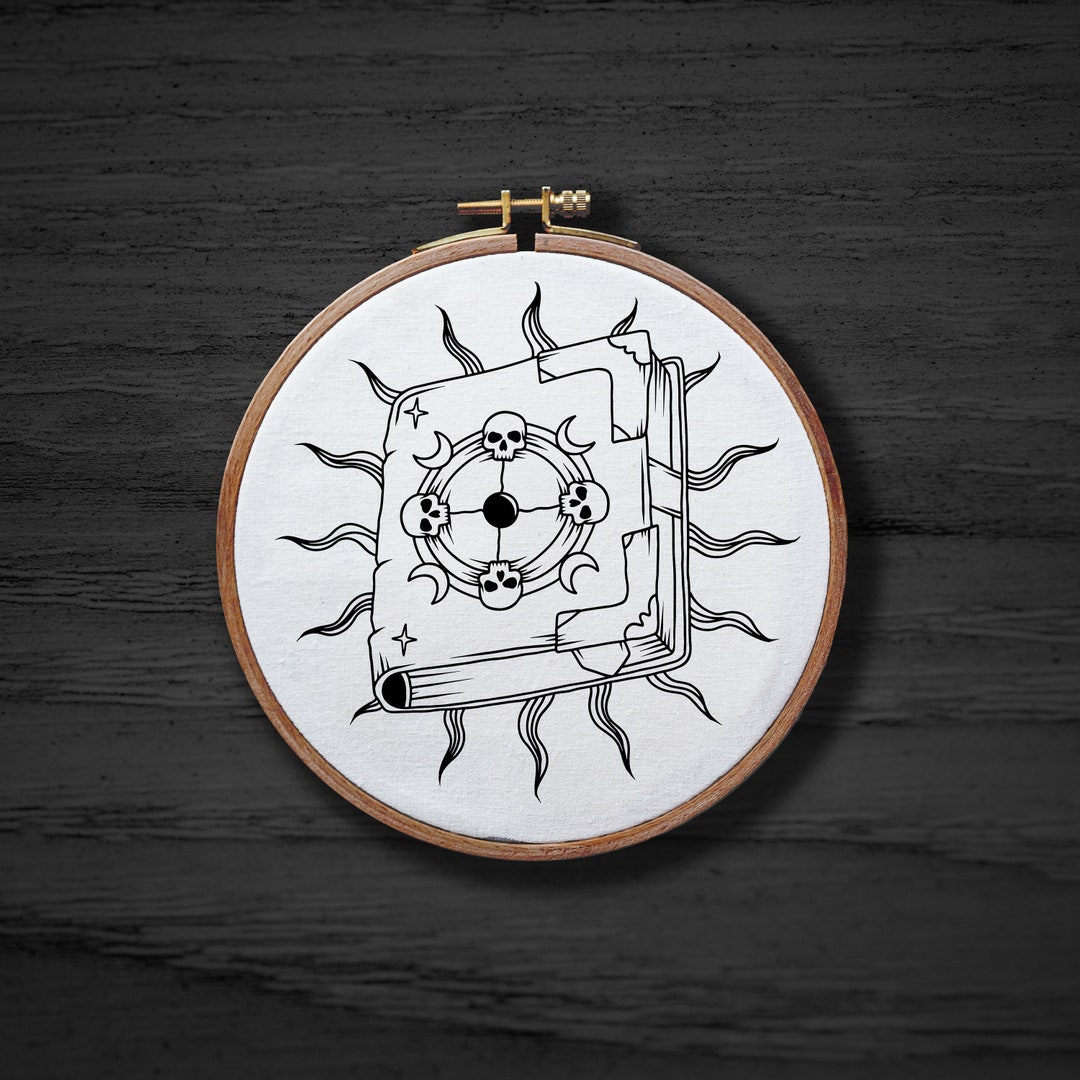 Witchy Magic Book Hand Embroidery Pattern , Halloween Spooky Hand ...