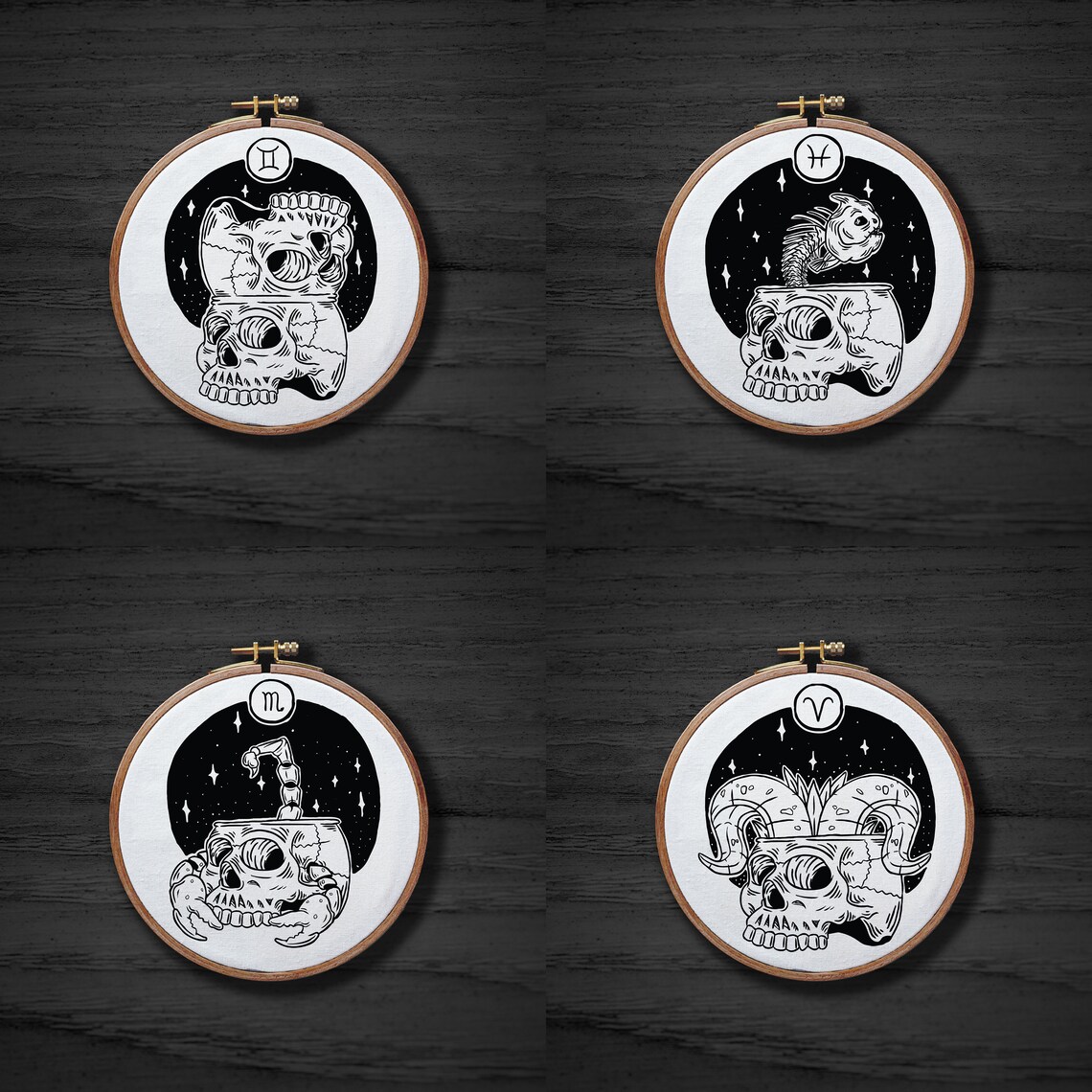 12 Zodiac Skulls Hand Embroidery Pattern Bundle Skeleton - Etsy