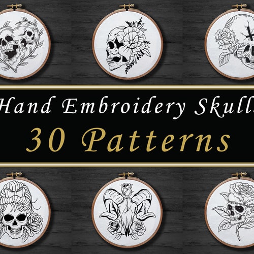 20 Floral Skulls Hand Embroidery Pattern Set Skeleton - Etsy
