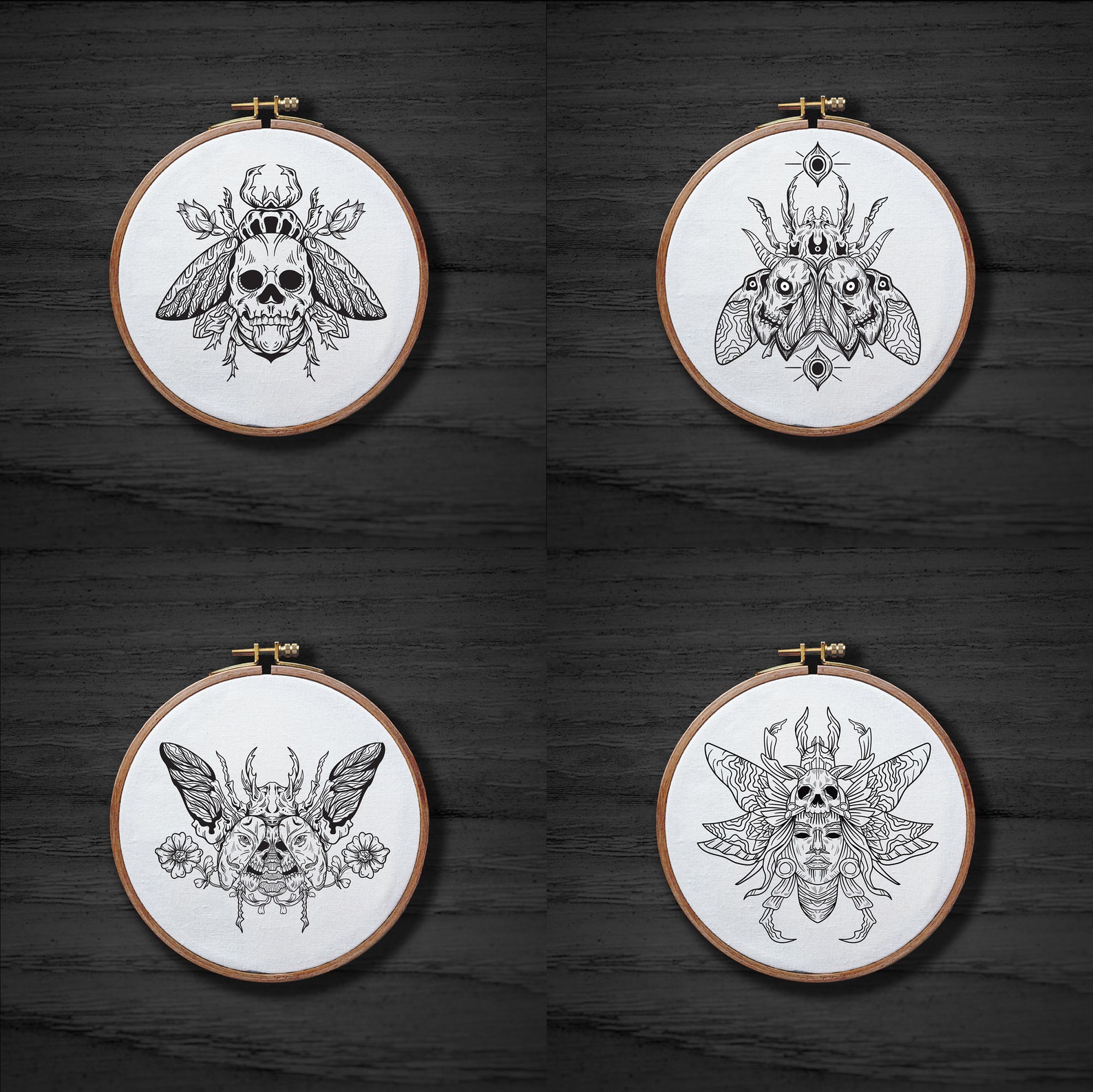 20 Gothic Bugs Hand Embroidery Pattern Bundle Skull - Etsy