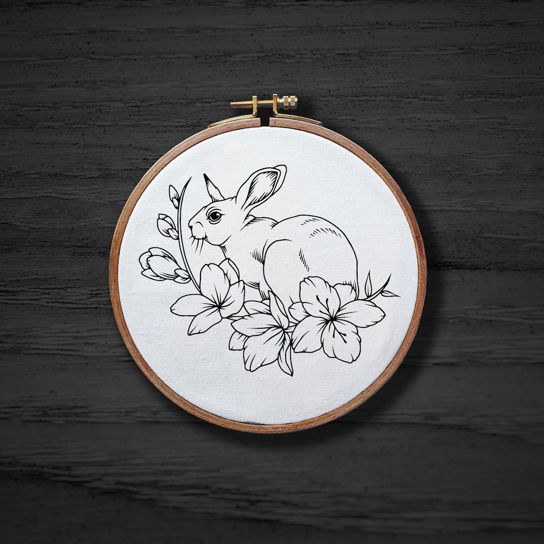 Bunny Hand Embroidery Pattern , Cute Floral Animal Pattern , Rabbit ...