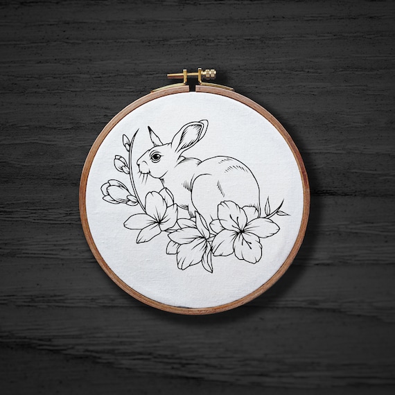 Bunny Hand Embroidery Pattern Cute Floral Animal Pattern - Etsy