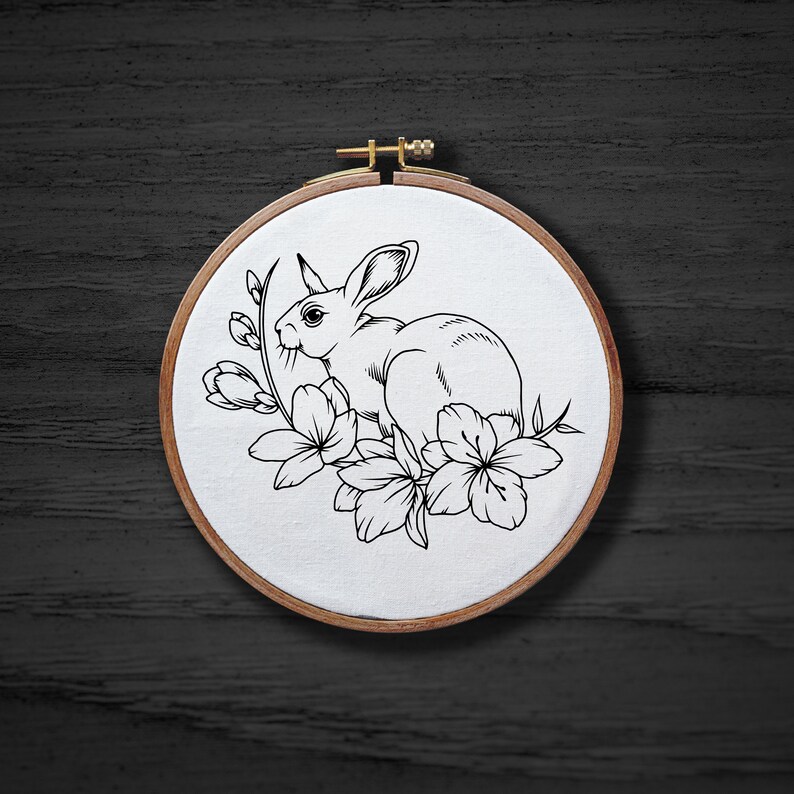 Bunny Hand Embroidery Pattern Cute Floral Animal Pattern - Etsy