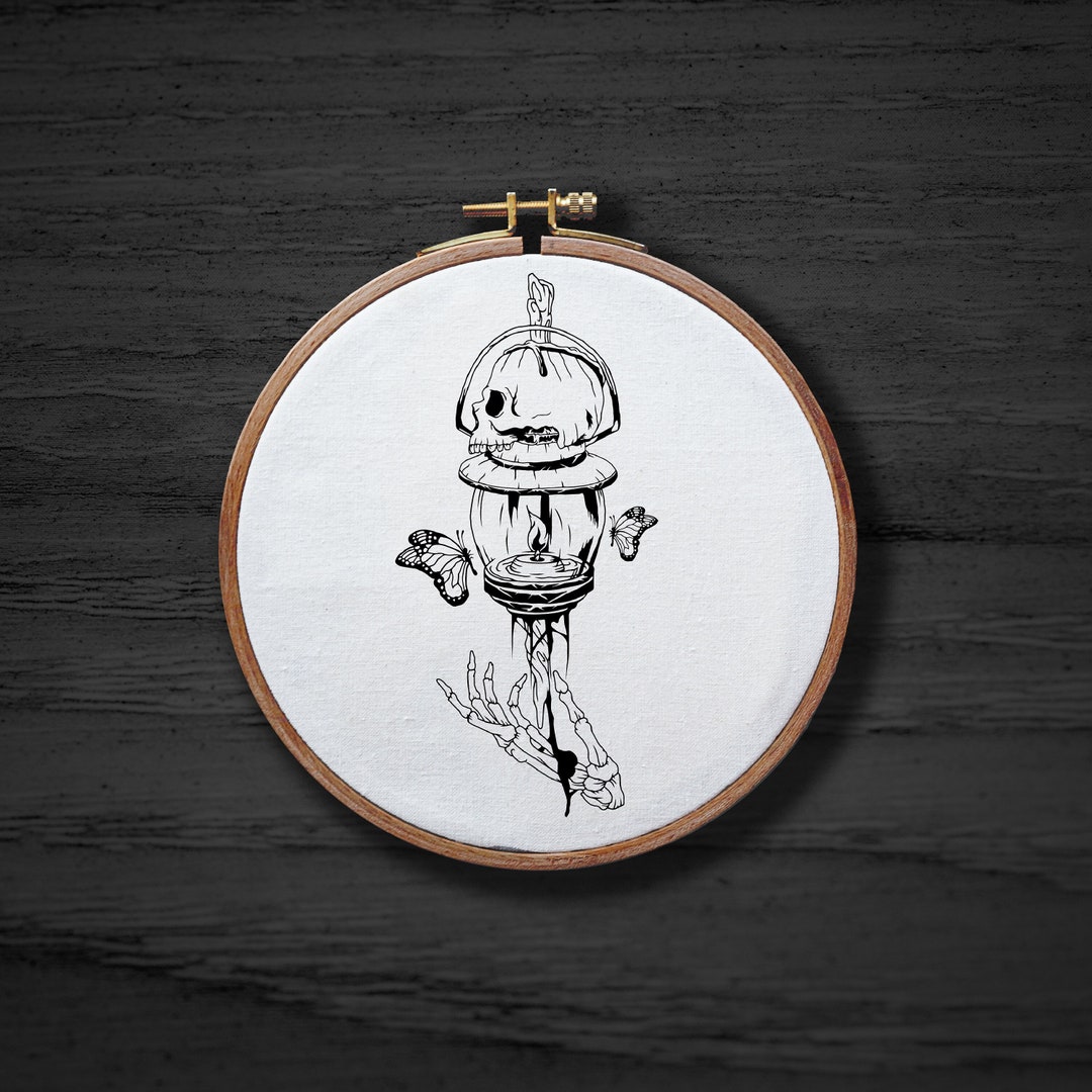 The Hermit Skeleton Tarot Card Hand Embroidery Pattern , Skull Candle ...