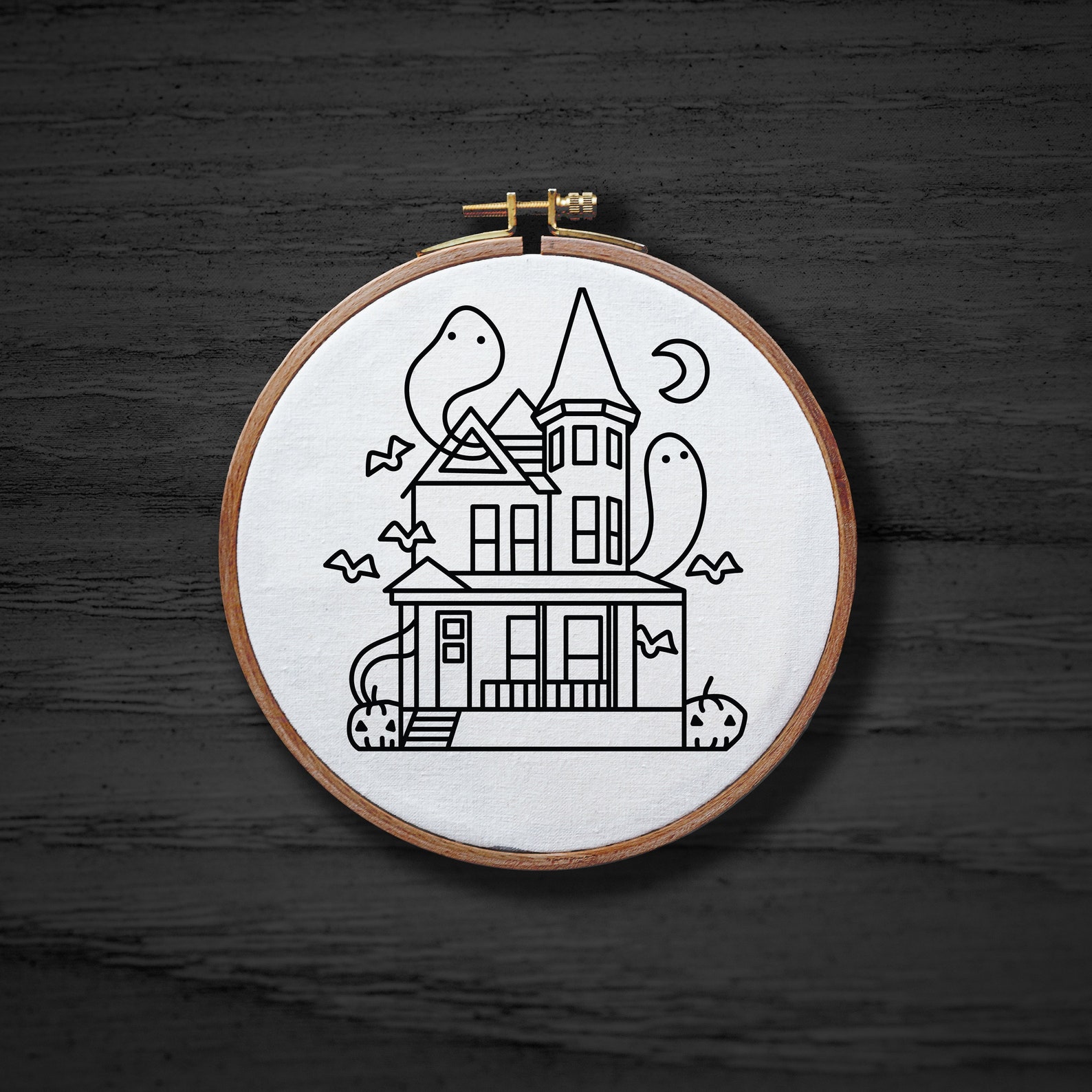 Haunted House Embroidery Pattern, Goth Halloween Design (PDF Pattern ...