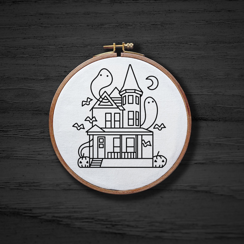 Haunted House Embroidery Pattern, Goth Halloween Design (PDF Pattern ...