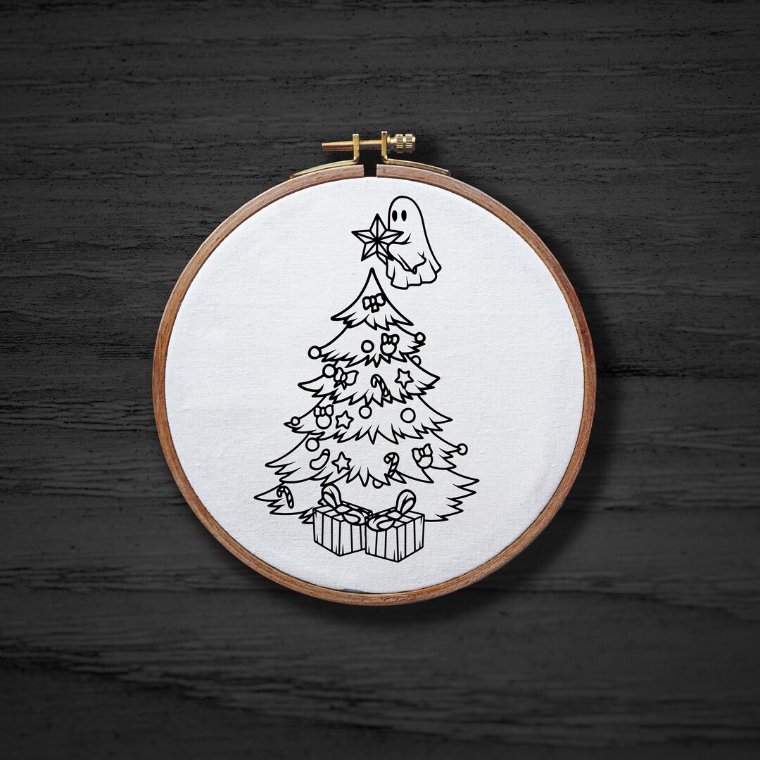Ghost Decorating a Christmas Tree Hand Embroidery Pattern , Spooky ...