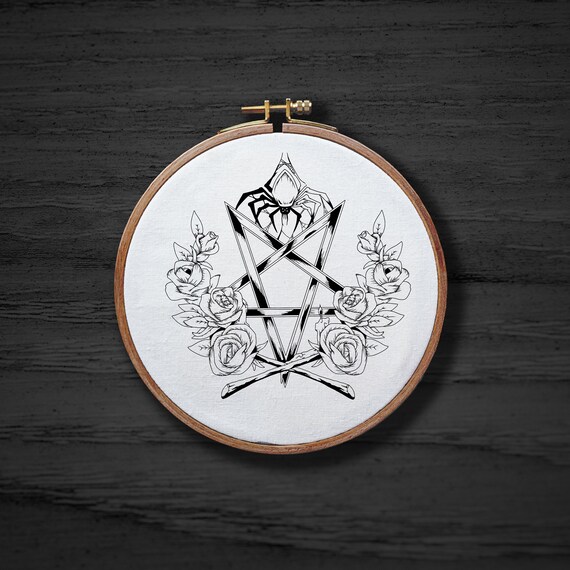 Spider Pentagram Hand Embroidery Pattern Goth Witchy Scary - Etsy