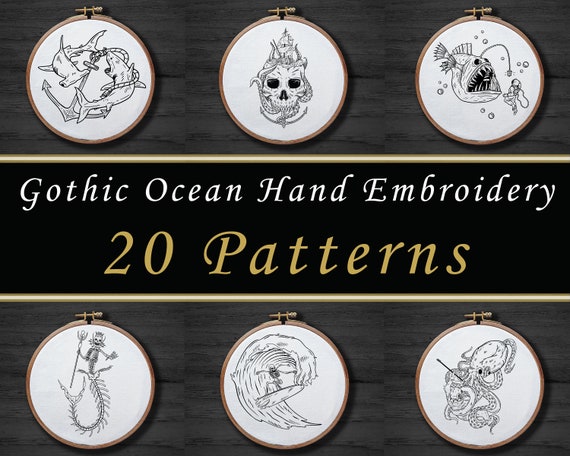 20 Gothic Ocean Hand Embroidery Pattern Bundle Skeleton - Etsy